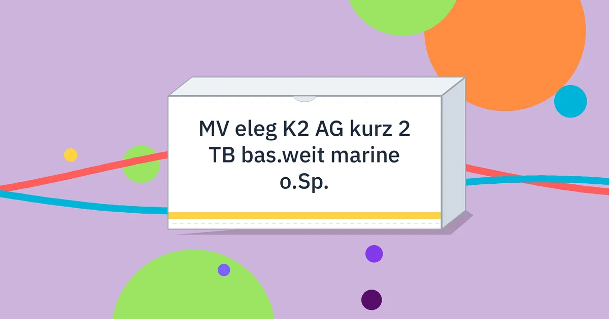 Symbolbild: Packung mit der Aufschrift MV eleg K2 AG kurz 2 TB bas.weit marine o.Sp. (PZN 14608320) – Verfügbarkeit und Bezug in Apotheken in Frankfurt am Main