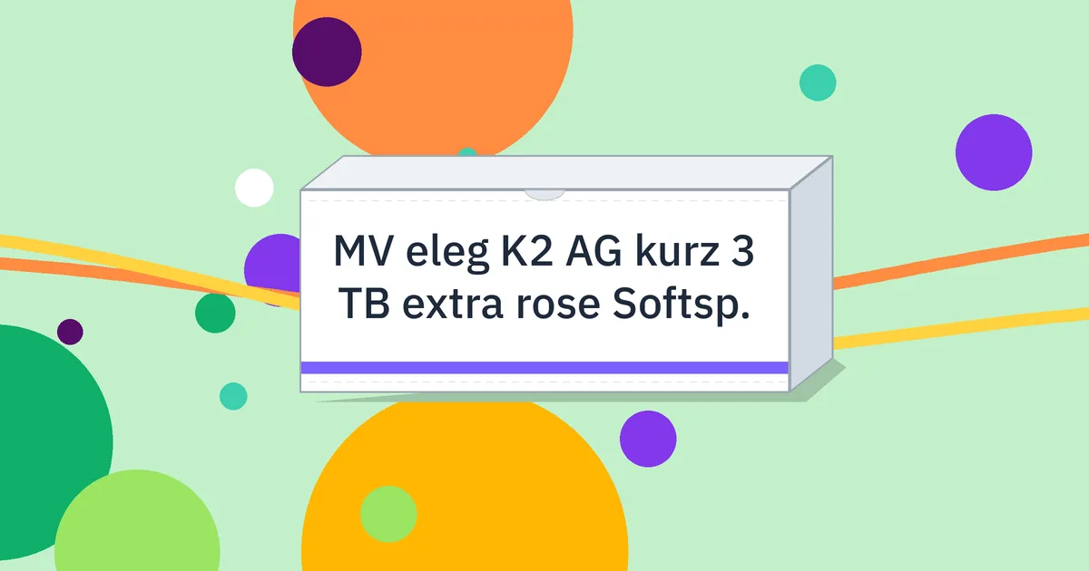 Symbolbild: Packung mit der Aufschrift MV eleg K2 AG kurz 3 TB extra rose Softsp. (PZN 14697022) – Verfügbarkeit und Bezug in Apotheken in Frankfurt am Main