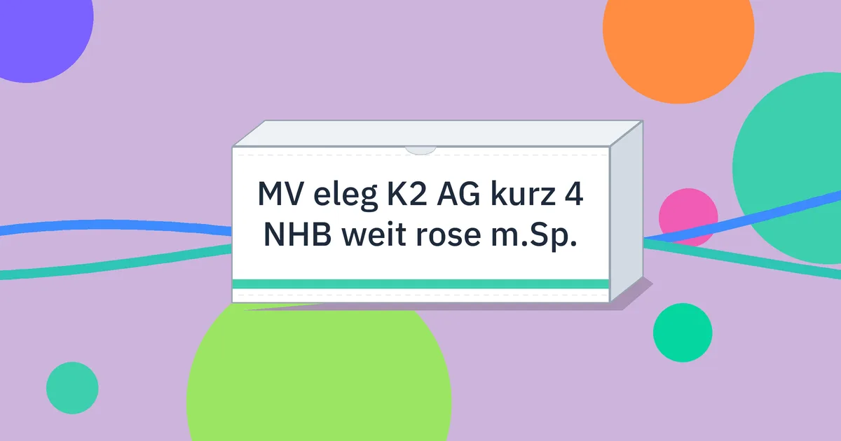 Symbolbild: Packung mit der Aufschrift MV eleg K2 AG kurz 4 NHB weit rose m.Sp. (PZN 15714455) – Verfügbarkeit und Bezug in Apotheken in Frankfurt am Main