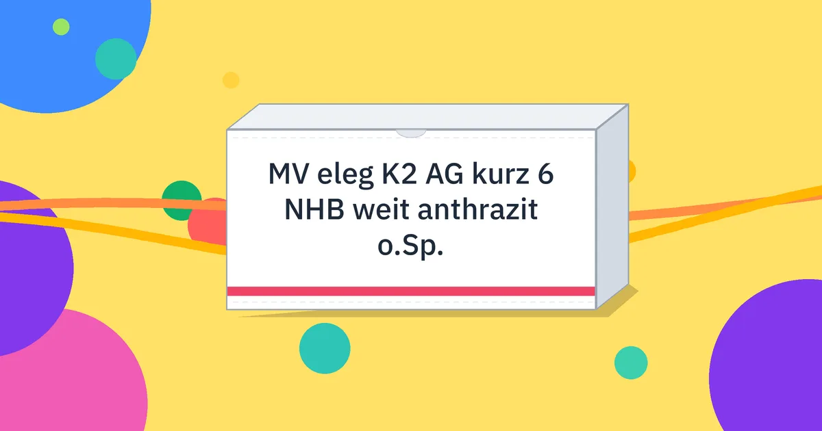 Symbolbild: Packung mit der Aufschrift MV eleg K2 AG kurz 6 NHB weit anthrazit o.Sp. (PZN 15713970) – Verfügbarkeit und Bezug in Apotheken in Frankfurt am Main