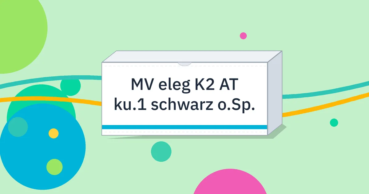 Symbolbild: Packung mit der Aufschrift MV eleg K2 AT ku.1 schwarz o.Sp. (PZN 00312656) – Verfügbarkeit und Bezug in Apotheken in Frankfurt am Main