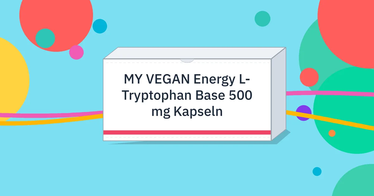 Symbolbild: Packung mit der Aufschrift MY VEGAN Energy L-Tryptophan Base 500 mg Kapseln (PZN 11149604) – Verfügbarkeit und Bezug in Apotheken in Frankfurt am Main