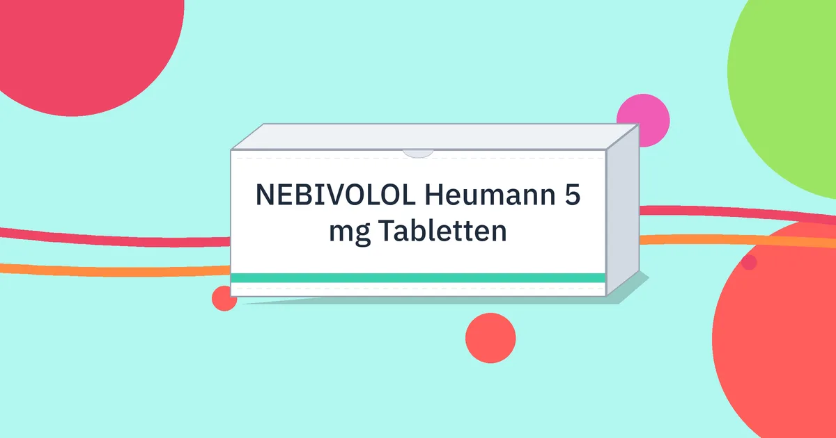 Symbolbild: Packung mit der Aufschrift NEBIVOLOL Heumann 5 mg Tabletten (PZN 03864758) – Verfügbarkeit und Bezug in Apotheken in Frankfurt am Main