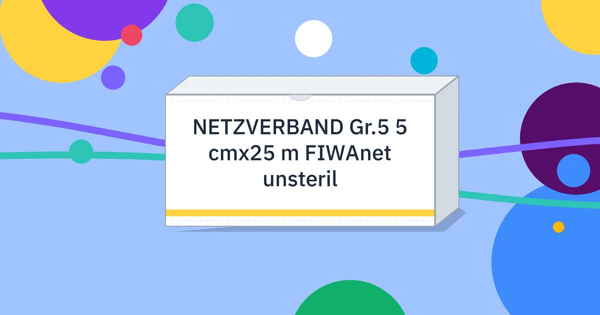 Symbolbild: Packung mit der Aufschrift NETZVERBAND Gr.5 5 cmx25 m FIWAnet unsteril (PZN 08822374) – Verfügbarkeit und Bezug in Apotheken in Frankfurt am Main