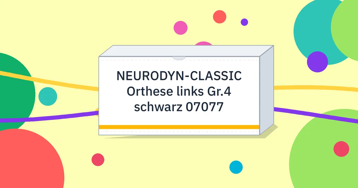 Symbolbild: Packung mit der Aufschrift NEURODYN-CLASSIC Orthese links Gr.4 schwarz 07077 (PZN 05017212) – Verfügbarkeit und Bezug in Apotheken in Frankfurt am Main