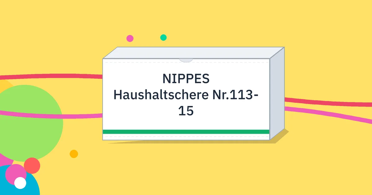 Symbolbild: Packung mit der Aufschrift NIPPES Haushaltschere Nr.113-15 (PZN 07615199) – Verfügbarkeit und Bezug in Apotheken in Frankfurt am Main