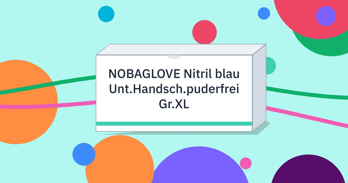 Symbolbild: Packung mit der Aufschrift NOBAGLOVE Nitril blau Unt.Handsch.puderfrei Gr.XL (PZN 16623341) – Verfügbarkeit und Bezug in Apotheken in Frankfurt am Main