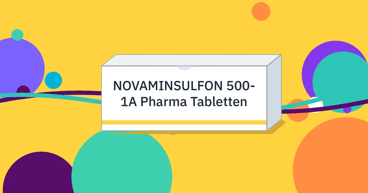 Symbolbild: Packung mit der Aufschrift NOVAMINSULFON 500-1A Pharma Tabletten (PZN 19352210) – Verfügbarkeit und Bezug in Apotheken in Frankfurt am Main