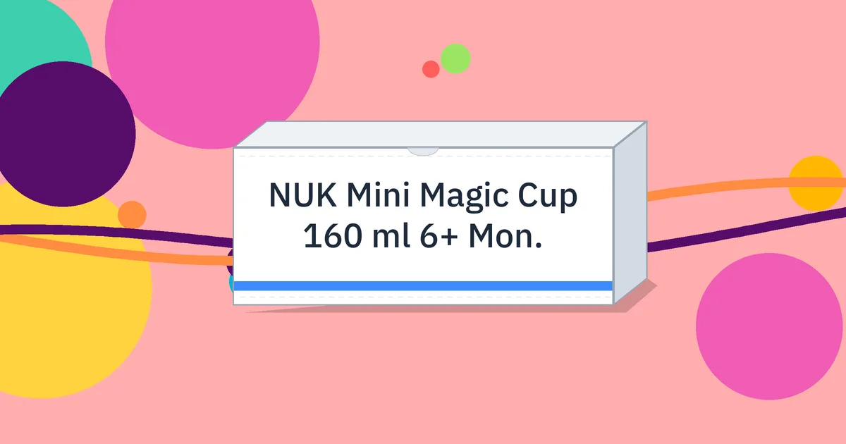 Symbolbild: Packung mit der Aufschrift NUK Mini Magic Cup 160 ml 6+ Mon. (PZN 15823322) – Verfügbarkeit und Bezug in Apotheken in Frankfurt am Main