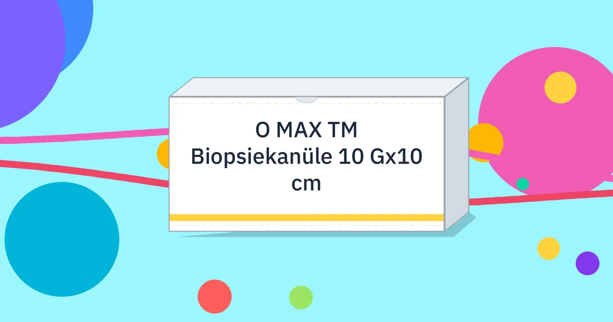 Symbolbild: Packung mit der Aufschrift O MAX TM Biopsiekanüle 10 Gx10 cm (PZN 12497715) – Verfügbarkeit und Bezug in Apotheken in Frankfurt am Main