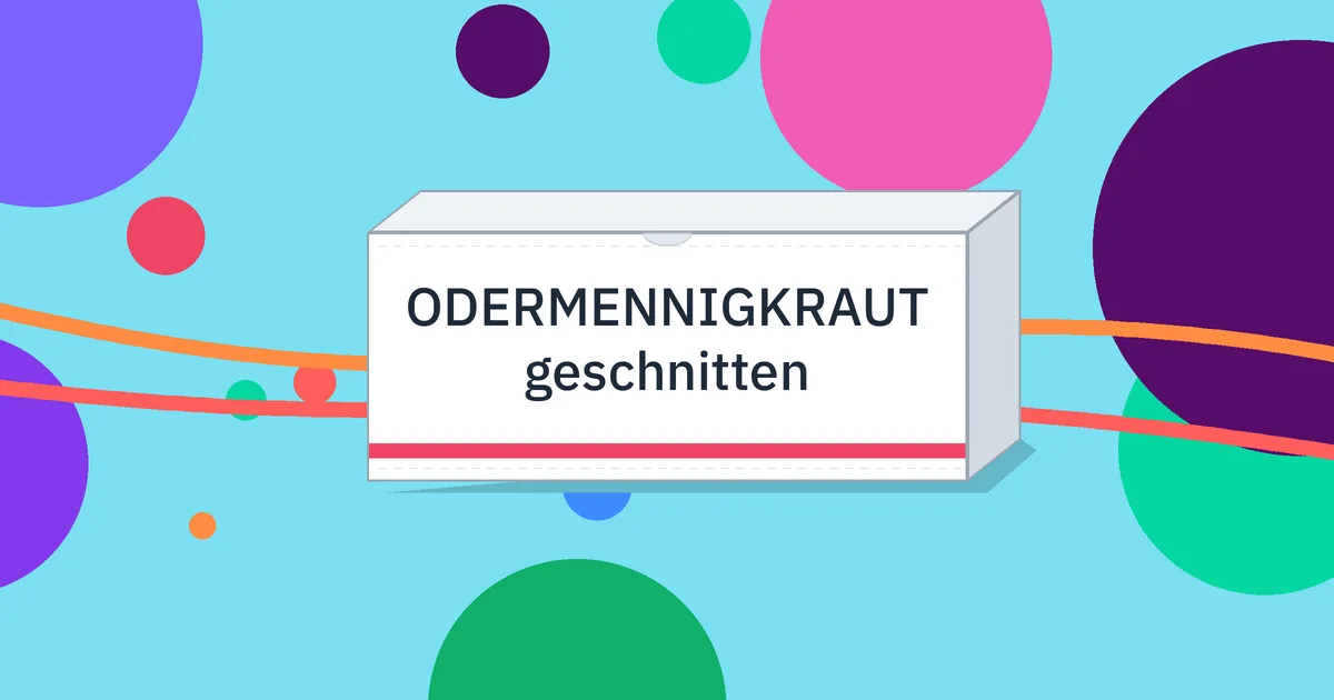 Symbolbild: Packung mit der Aufschrift ODERMENNIGKRAUT geschnitten (PZN 11310057) – Verfügbarkeit und Bezug in Apotheken in Frankfurt am Main