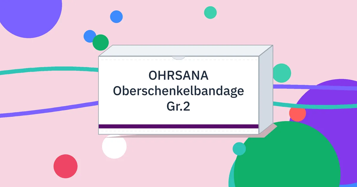Symbolbild: Packung mit der Aufschrift OHRSANA Oberschenkelbandage Gr.2 (PZN 02669612) – Verfügbarkeit und Bezug in Apotheken in Frankfurt am Main