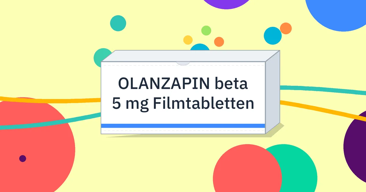 Symbolbild: Packung mit der Aufschrift OLANZAPIN beta 5 mg Filmtabletten (PZN 08832823) – Verfügbarkeit und Bezug in Apotheken in Frankfurt am Main
