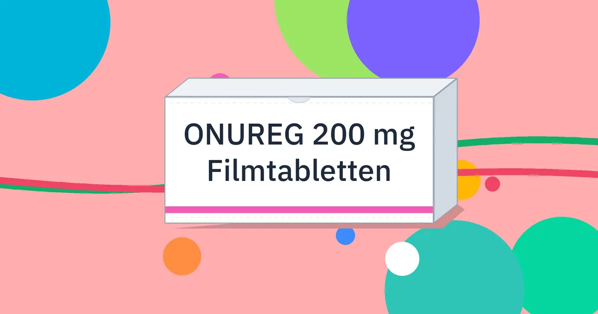 Symbolbild: Packung mit der Aufschrift ONUREG 200 mg Filmtabletten (PZN 20160527) – Verfügbarkeit und Bezug in Apotheken in Frankfurt am Main