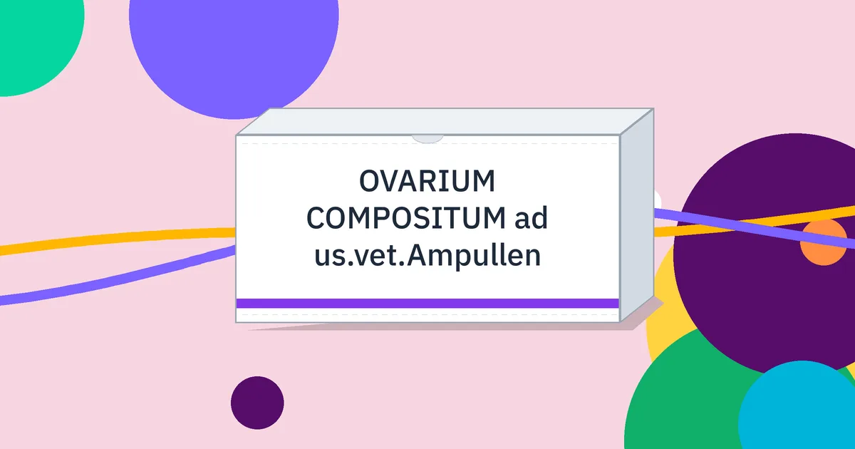 Symbolbild: Packung mit der Aufschrift OVARIUM COMPOSITUM ad us.vet.Ampullen (PZN 04826990) – Verfügbarkeit und Bezug in Apotheken in Frankfurt am Main