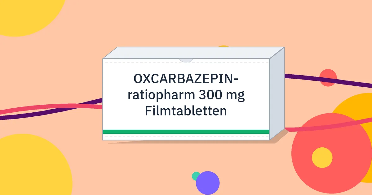Symbolbild: Packung mit der Aufschrift OXCARBAZEPIN-ratiopharm 300 mg Filmtabletten (PZN 06055232) – Verfügbarkeit und Bezug in Apotheken in Frankfurt am Main