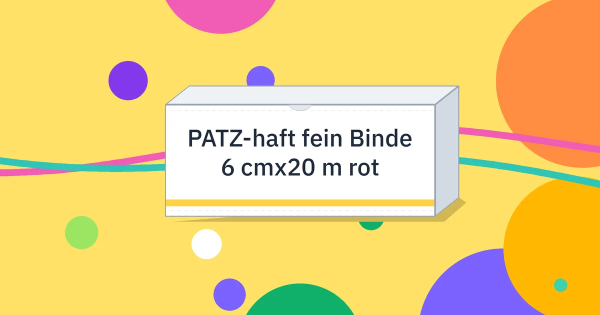 Symbolbild: Packung mit der Aufschrift PATZ-haft fein Binde 6 cmx20 m rot (PZN 06814235) – Verfügbarkeit und Bezug in Apotheken in Frankfurt am Main