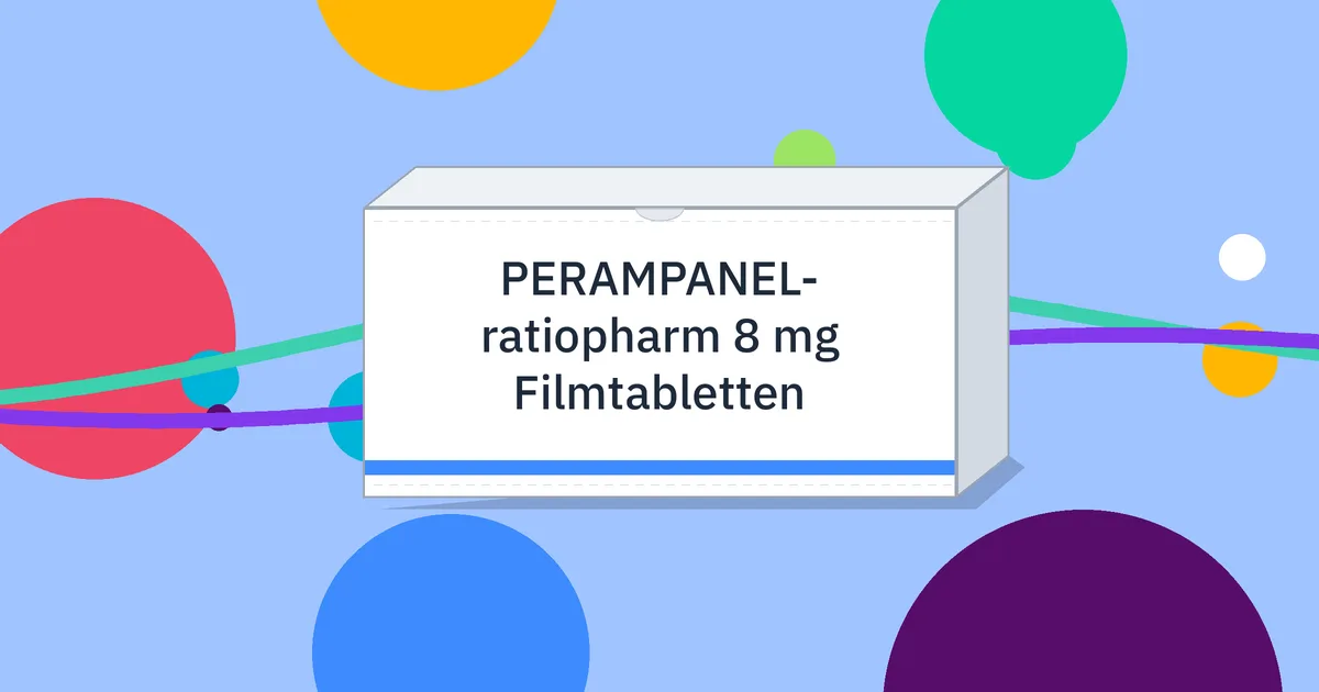 Symbolbild: Packung mit der Aufschrift PERAMPANEL-ratiopharm 8 mg Filmtabletten (PZN 20106893) – Verfügbarkeit und Bezug in Apotheken in Frankfurt am Main