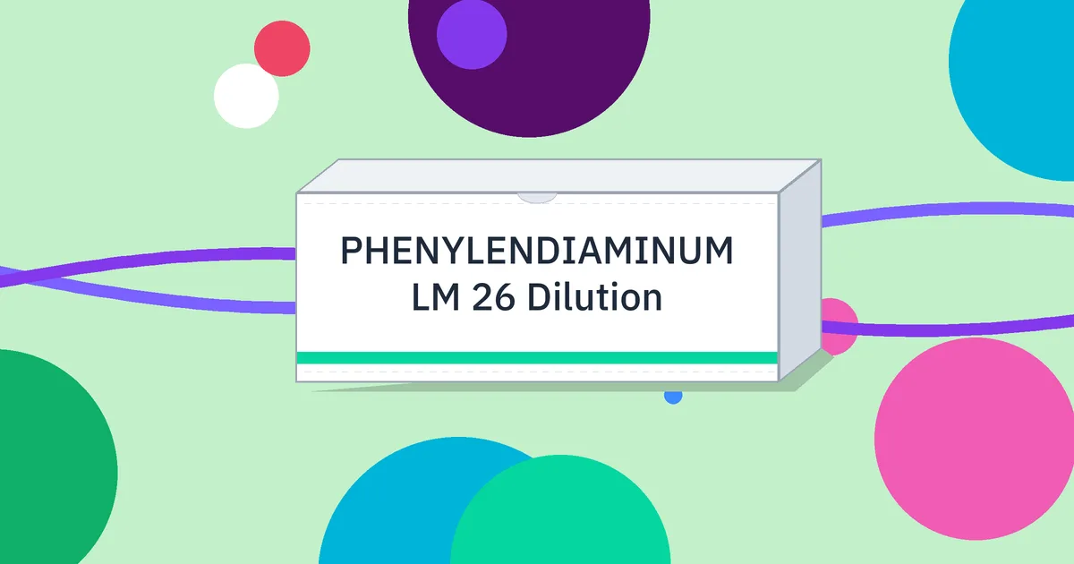 Symbolbild: Packung mit der Aufschrift PHENYLENDIAMINUM LM 26 Dilution (PZN 13638508) – Verfügbarkeit und Bezug in Apotheken in Frankfurt am Main