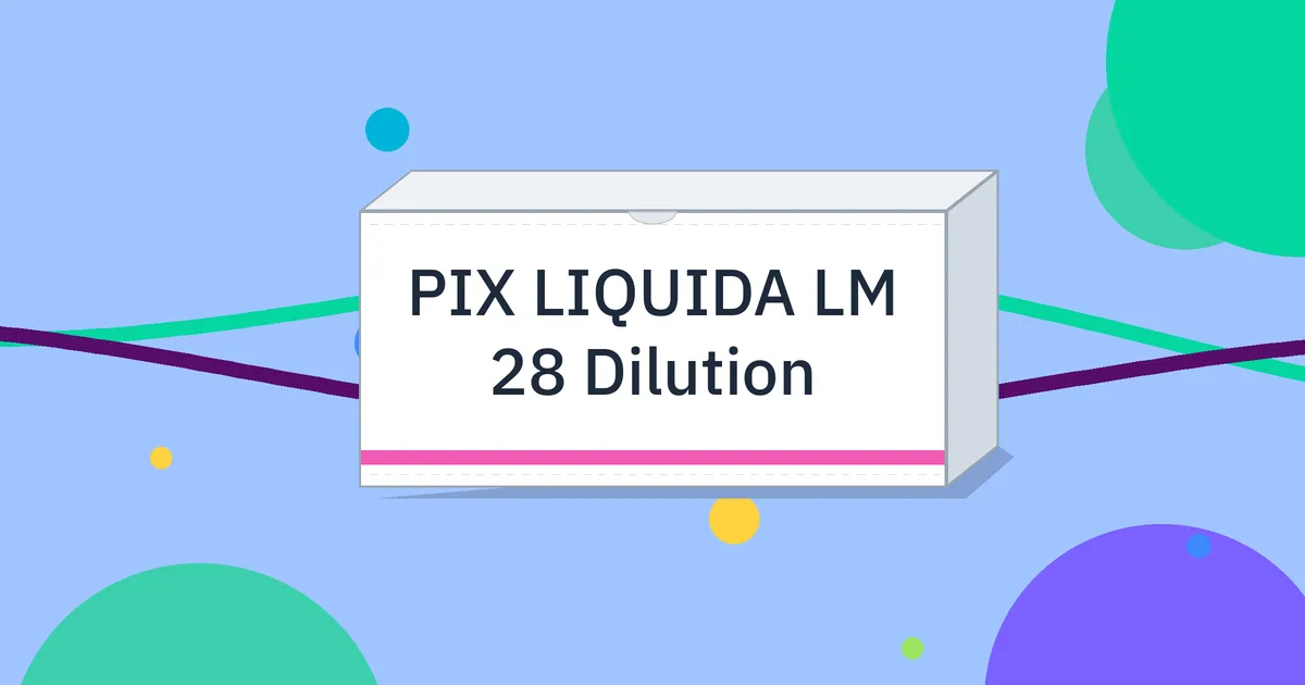 Symbolbild: Packung mit der Aufschrift PIX LIQUIDA LM 28 Dilution (PZN 13646442) – Verfügbarkeit und Bezug in Apotheken in Frankfurt am Main