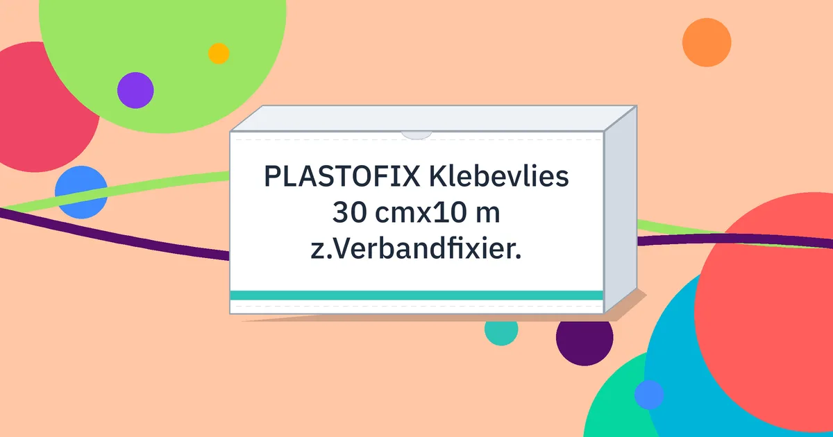 Symbolbild: Packung mit der Aufschrift PLASTOFIX Klebevlies 30 cmx10 m z.Verbandfixier. (PZN 00612186) – Verfügbarkeit und Bezug in Apotheken in Frankfurt am Main