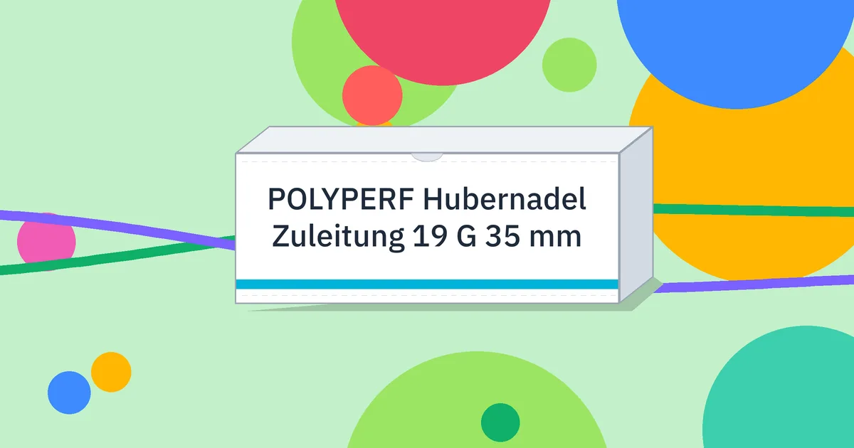 Symbolbild: Packung mit der Aufschrift POLYPERF Hubernadel Zuleitung 19 G 35 mm (PZN 14322262) – Verfügbarkeit und Bezug in Apotheken in Frankfurt am Main