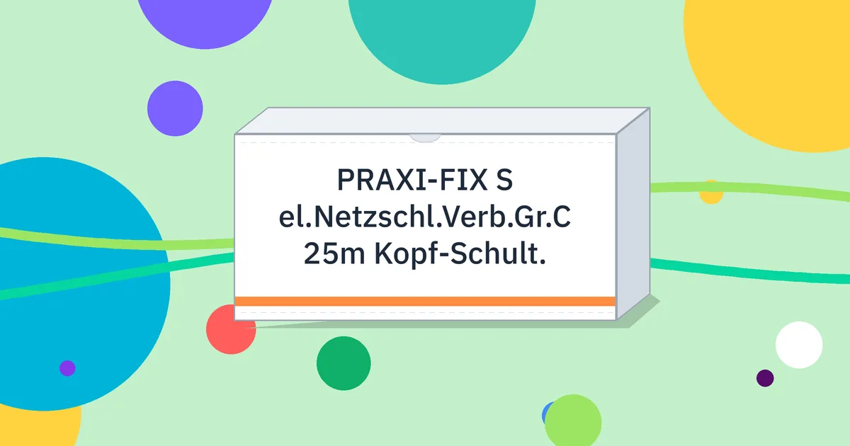 Symbolbild: Packung mit der Aufschrift PRAXI-FIX S el.Netzschl.Verb.Gr.C 25m Kopf-Schult. (PZN 12825705) – Verfügbarkeit und Bezug in Apotheken in Frankfurt am Main