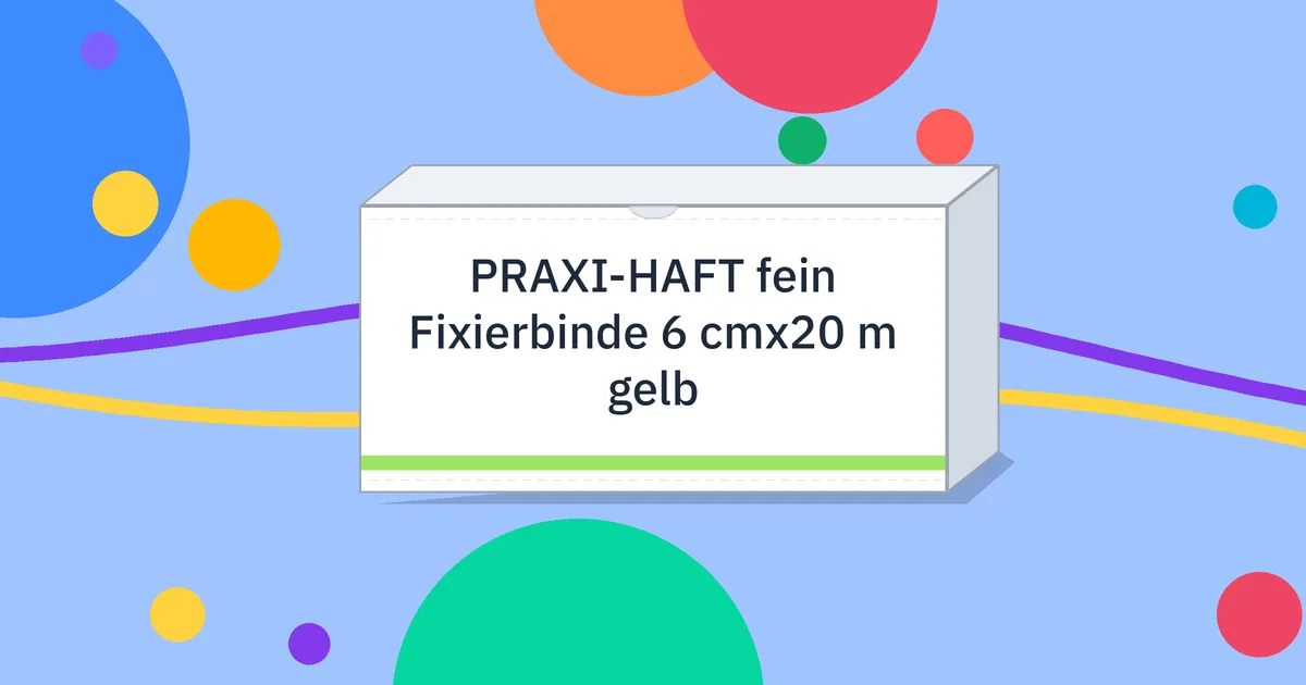 Symbolbild: Packung mit der Aufschrift PRAXI-HAFT fein Fixierbinde 6 cmx20 m gelb (PZN 12826076) – Verfügbarkeit und Bezug in Apotheken in Frankfurt am Main