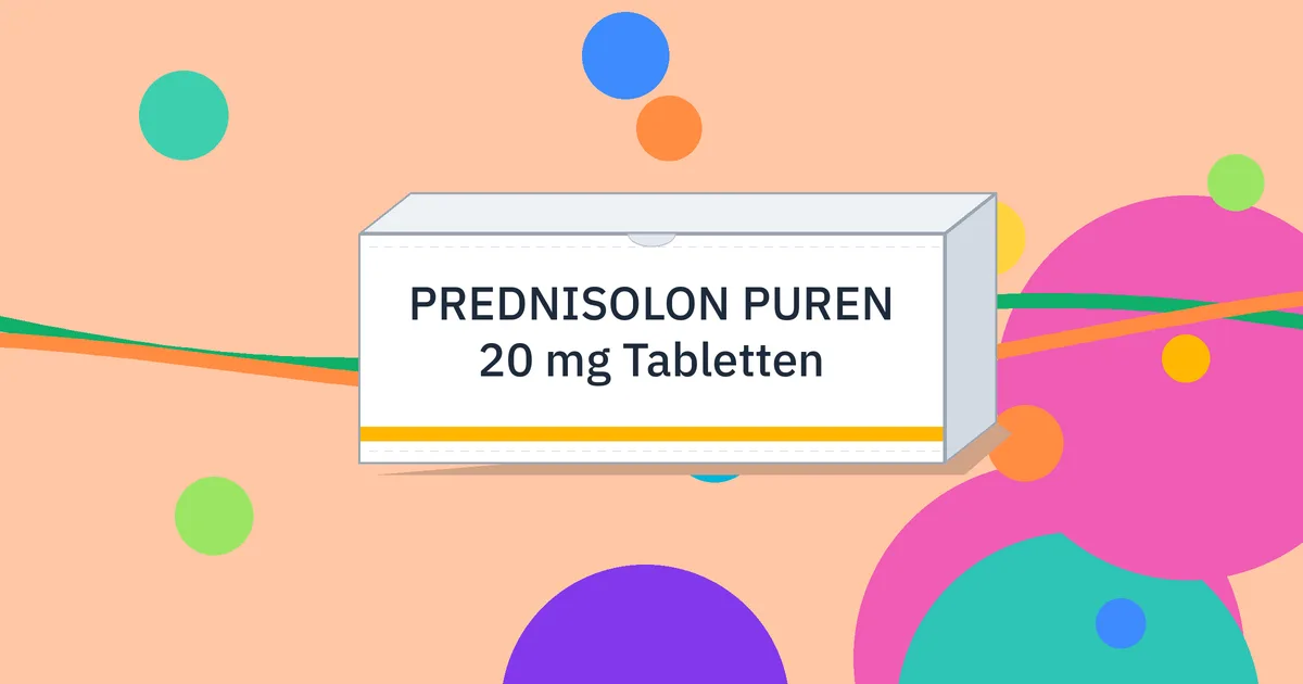 Symbolbild: Packung mit der Aufschrift PREDNISOLON PUREN 20 mg Tabletten (PZN 19824301) – Verfügbarkeit und Bezug in Apotheken in Frankfurt am Main