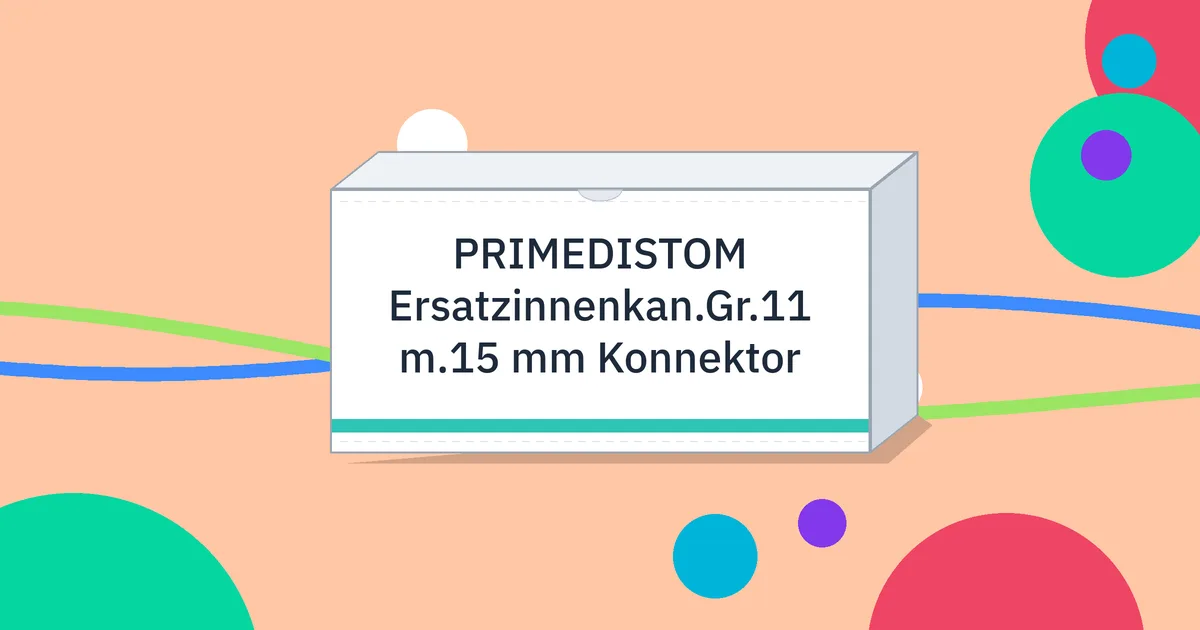 Symbolbild: Packung mit der Aufschrift PRIMEDISTOM Ersatzinnenkan.Gr.11 m.15 mm Konnektor (PZN 10257266) – Verfügbarkeit und Bezug in Apotheken in Frankfurt am Main