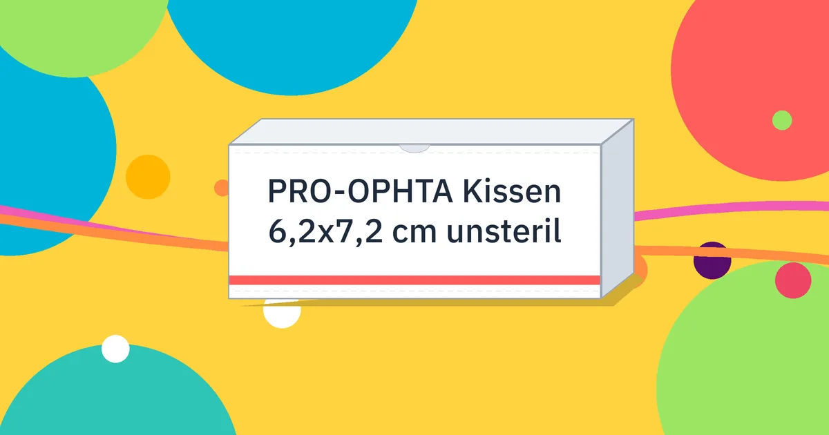 Symbolbild: Packung mit der Aufschrift PRO-OPHTA Kissen 6,2x7,2 cm unsteril (PZN 03531442) – Verfügbarkeit und Bezug in Apotheken in Frankfurt am Main