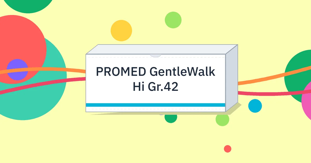 Symbolbild: Packung mit der Aufschrift PROMED GentleWalk Hi Gr.42 (PZN 07294507) – Verfügbarkeit und Bezug in Apotheken in Frankfurt am Main