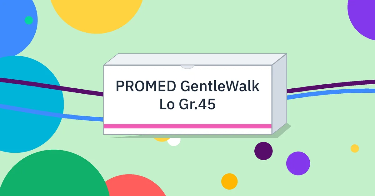 Symbolbild: Packung mit der Aufschrift PROMED GentleWalk Lo Gr.45 (PZN 07290863) – Verfügbarkeit und Bezug in Apotheken in Frankfurt am Main