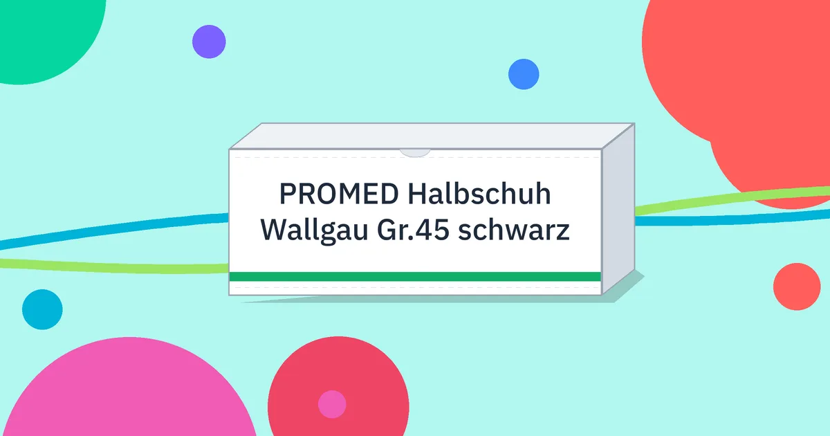 Symbolbild: Packung mit der Aufschrift PROMED Halbschuh Wallgau Gr.45 schwarz (PZN 14349203) – Verfügbarkeit und Bezug in Apotheken in Frankfurt am Main