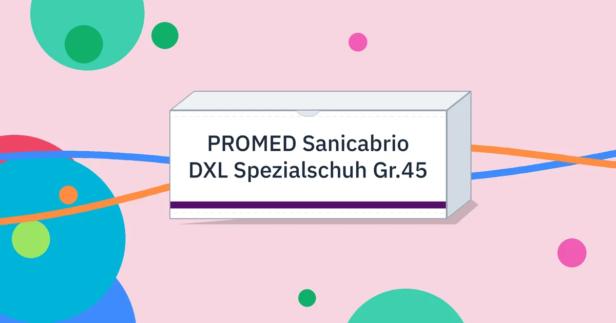 Symbolbild: Packung mit der Aufschrift PROMED Sanicabrio DXL Spezialschuh Gr.45 (PZN 05481808) – Verfügbarkeit und Bezug in Apotheken in Frankfurt am Main