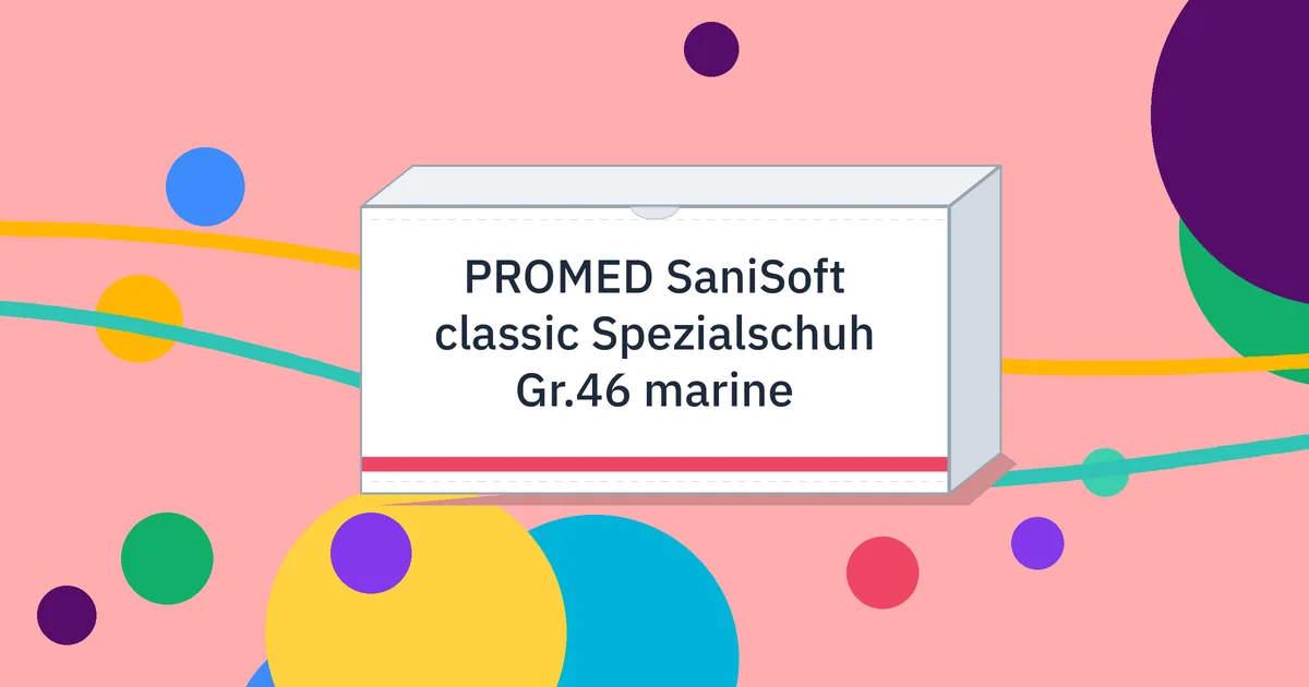 Symbolbild: Packung mit der Aufschrift PROMED SaniSoft classic Spezialschuh Gr.46 marine (PZN 19274289) – Verfügbarkeit und Bezug in Apotheken in Frankfurt am Main