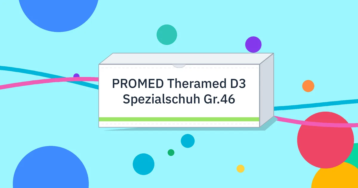 Symbolbild: Packung mit der Aufschrift PROMED Theramed D3 Spezialschuh Gr.46 (PZN 05482386) – Verfügbarkeit und Bezug in Apotheken in Frankfurt am Main