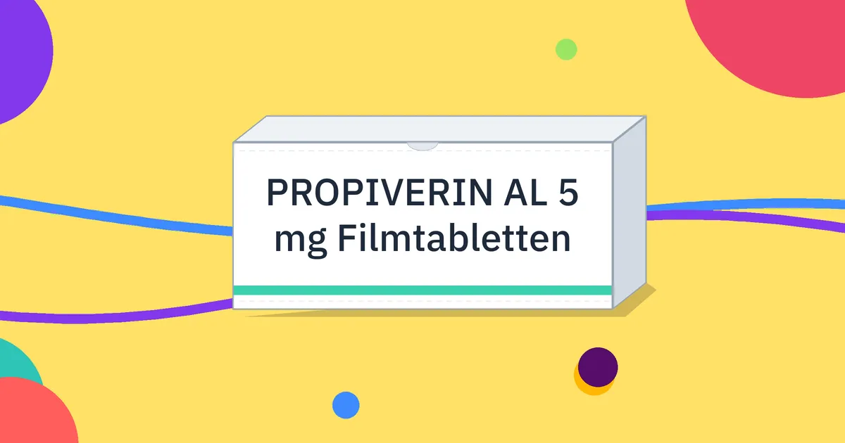 Symbolbild: Packung mit der Aufschrift PROPIVERIN AL 5 mg Filmtabletten (PZN 05123492) – Verfügbarkeit und Bezug in Apotheken in Frankfurt am Main