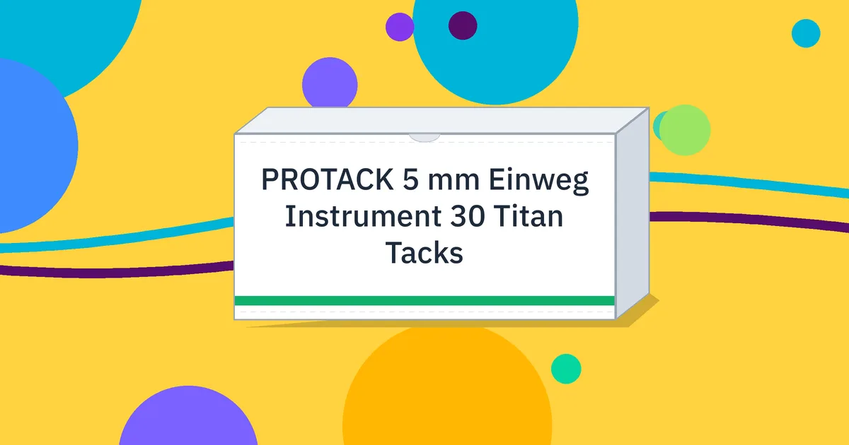 Symbolbild: Packung mit der Aufschrift PROTACK 5 mm Einweg Instrument 30 Titan Tacks (PZN 18258673) – Verfügbarkeit und Bezug in Apotheken in Frankfurt am Main