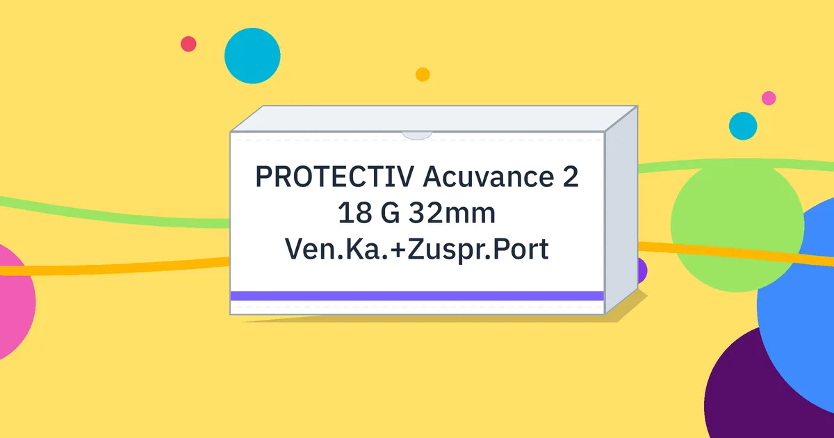 Symbolbild: Packung mit der Aufschrift PROTECTIV Acuvance 2 18 G 32mm Ven.Ka.+Zuspr.Port (PZN 17164421) – Verfügbarkeit und Bezug in Apotheken in Frankfurt am Main