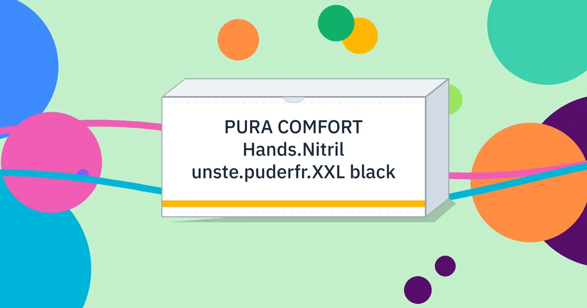 Symbolbild: Packung mit der Aufschrift PURA COMFORT Hands.Nitril unste.puderfr.XXL black (PZN 15432998) – Verfügbarkeit und Bezug in Apotheken in Frankfurt am Main