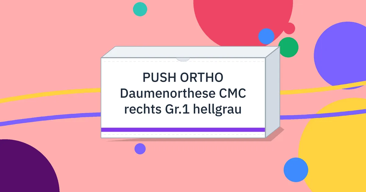Symbolbild: Packung mit der Aufschrift PUSH ORTHO Daumenorthese CMC rechts Gr.1 hellgrau (PZN 09532595) – Verfügbarkeit und Bezug in Apotheken in Frankfurt am Main