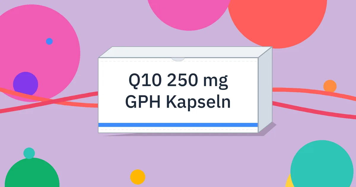 Symbolbild: Packung mit der Aufschrift Q10 250 mg GPH Kapseln (PZN 09722410) – Verfügbarkeit und Bezug in Apotheken in Frankfurt am Main