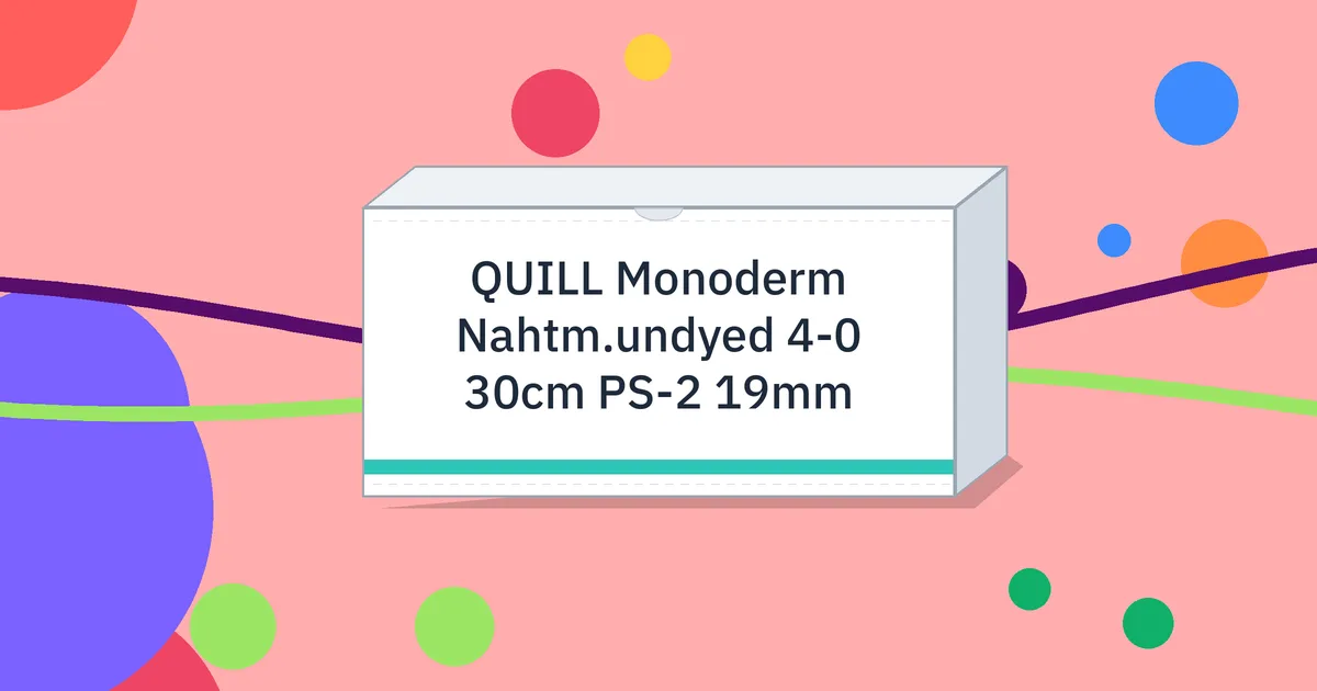 Symbolbild: Packung mit der Aufschrift QUILL Monoderm Nahtm.undyed 4-0 30cm PS-2 19mm (PZN 17988079) – Verfügbarkeit und Bezug in Apotheken in Frankfurt am Main