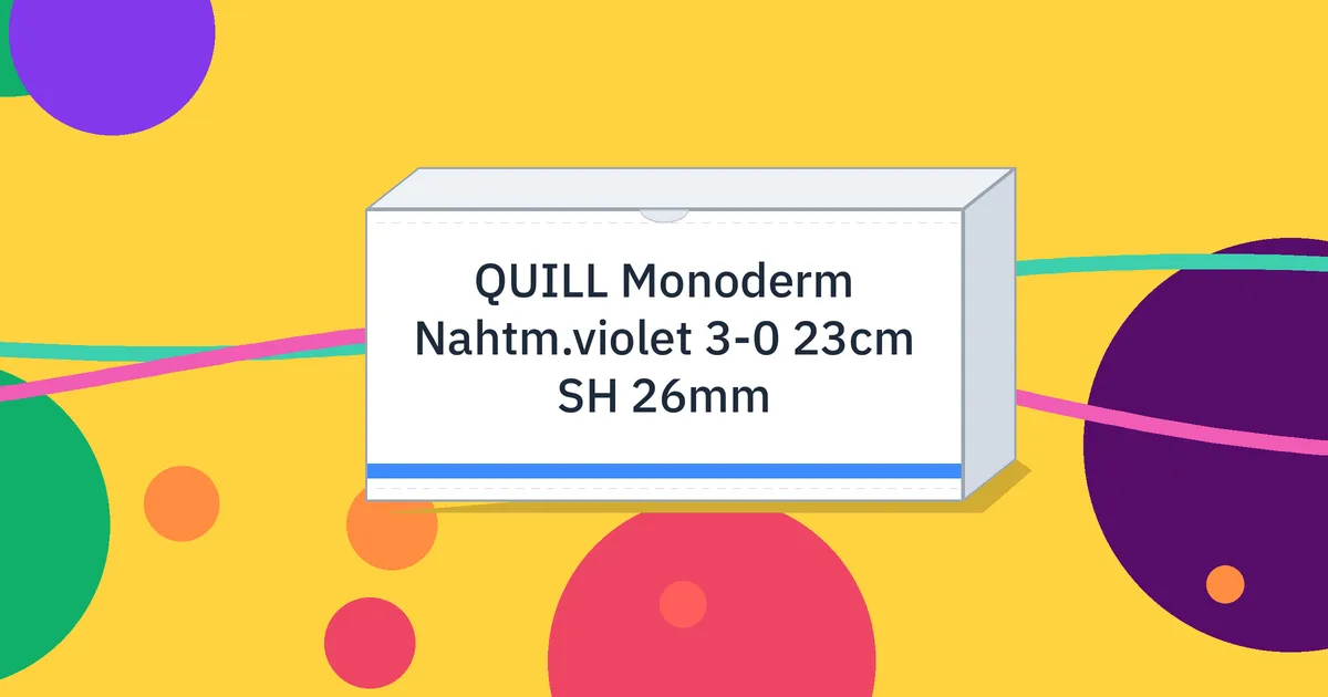 Symbolbild: Packung mit der Aufschrift QUILL Monoderm Nahtm.violet 3-0 23cm SH 26mm (PZN 17988286) – Verfügbarkeit und Bezug in Apotheken in Frankfurt am Main