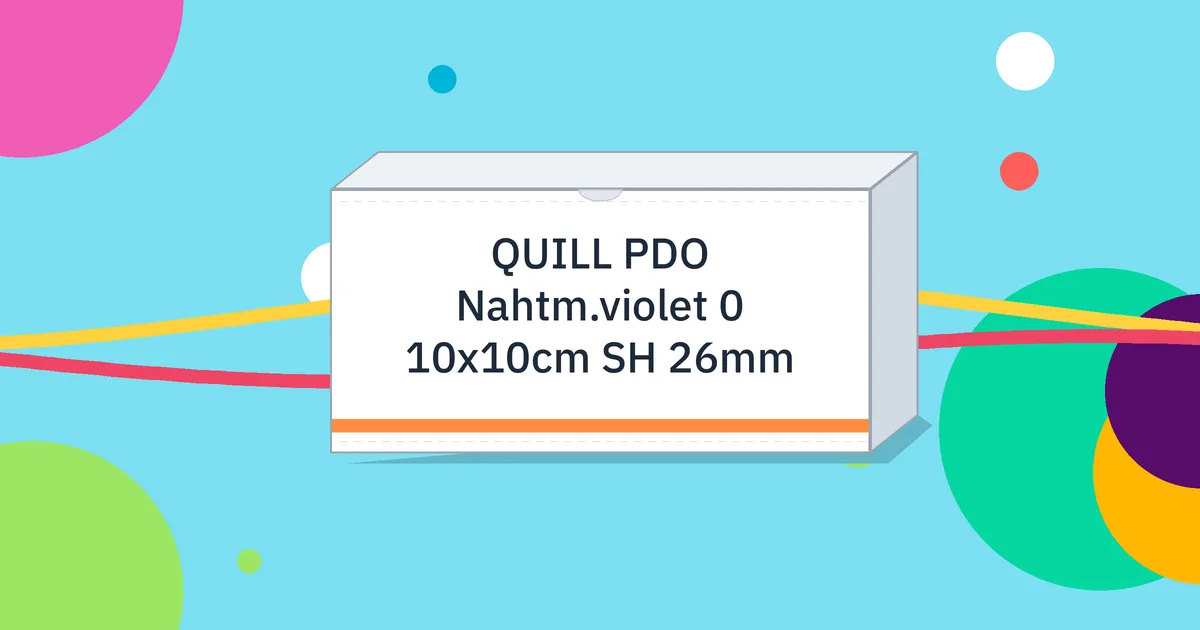 Symbolbild: Packung mit der Aufschrift QUILL PDO Nahtm.violet 0 10x10cm SH 26mm (PZN 17989713) – Verfügbarkeit und Bezug in Apotheken in Frankfurt am Main