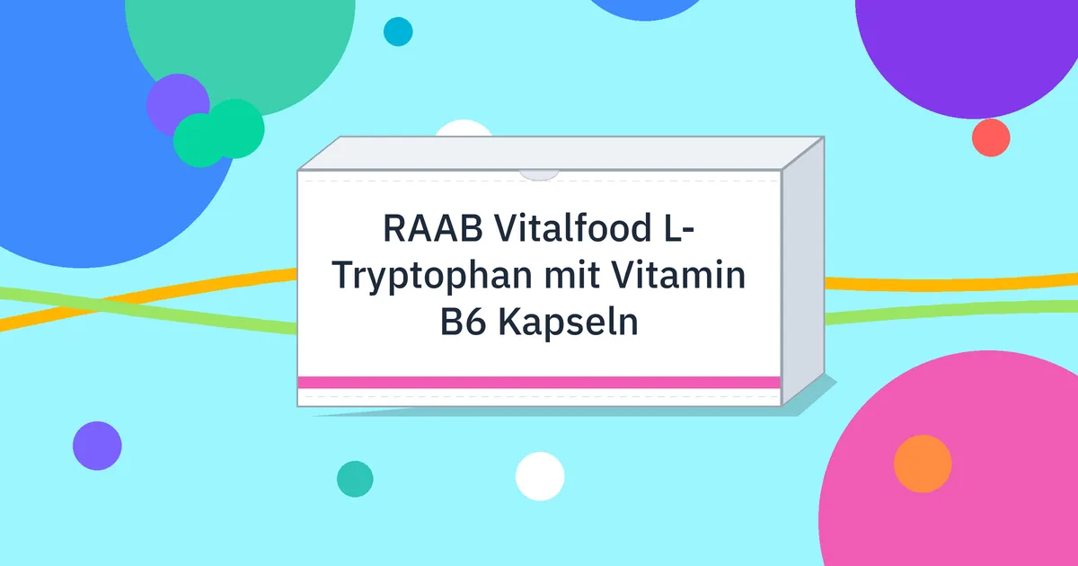 Symbolbild: Packung mit der Aufschrift RAAB Vitalfood L-Tryptophan mit Vitamin B6 Kapseln (PZN 19629893) – Verfügbarkeit und Bezug in Apotheken in Frankfurt am Main