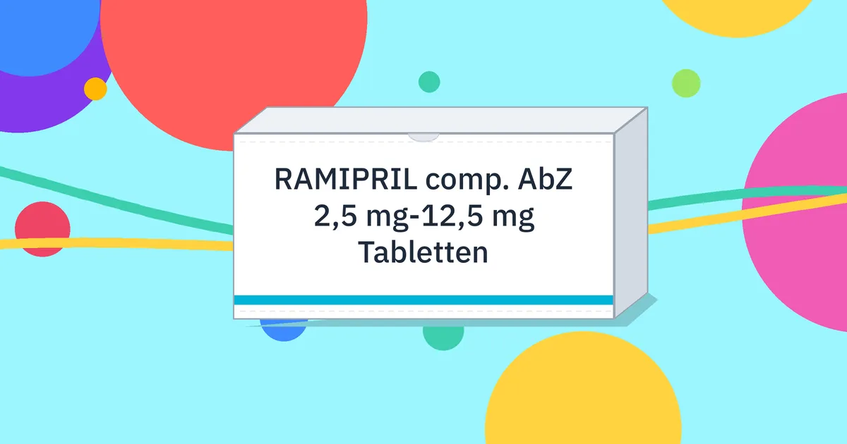 Symbolbild: Packung mit der Aufschrift RAMIPRIL comp. AbZ 2,5 mg-12,5 mg Tabletten (PZN 01755723) – Verfügbarkeit und Bezug in Apotheken in Frankfurt am Main