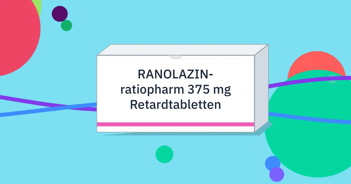Symbolbild: Packung mit der Aufschrift RANOLAZIN-ratiopharm 375 mg Retardtabletten (PZN 19114427) – Verfügbarkeit und Bezug in Apotheken in Frankfurt am Main