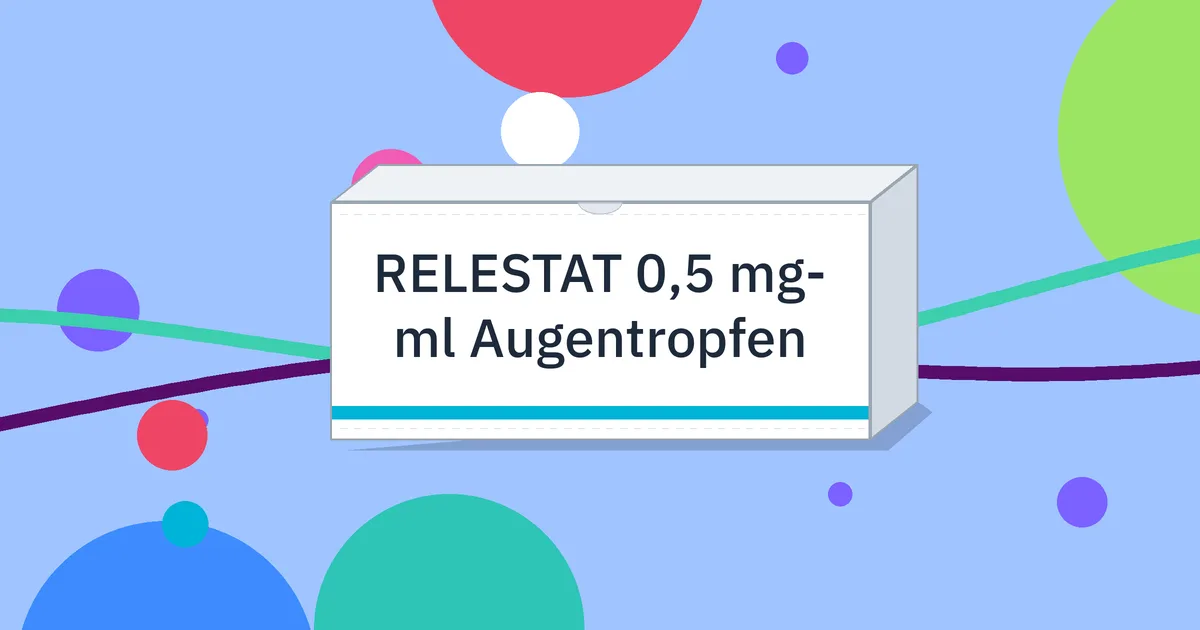 Symbolbild: Packung mit der Aufschrift RELESTAT 0,5 mg-ml Augentropfen (PZN 02013484) – Verfügbarkeit und Bezug in Apotheken in Frankfurt am Main